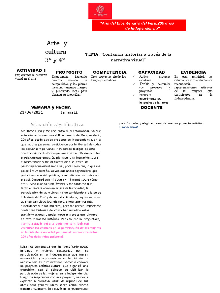 3ero y 4to Arte. 4exp Act1 | PDF | Perú | América del Sur