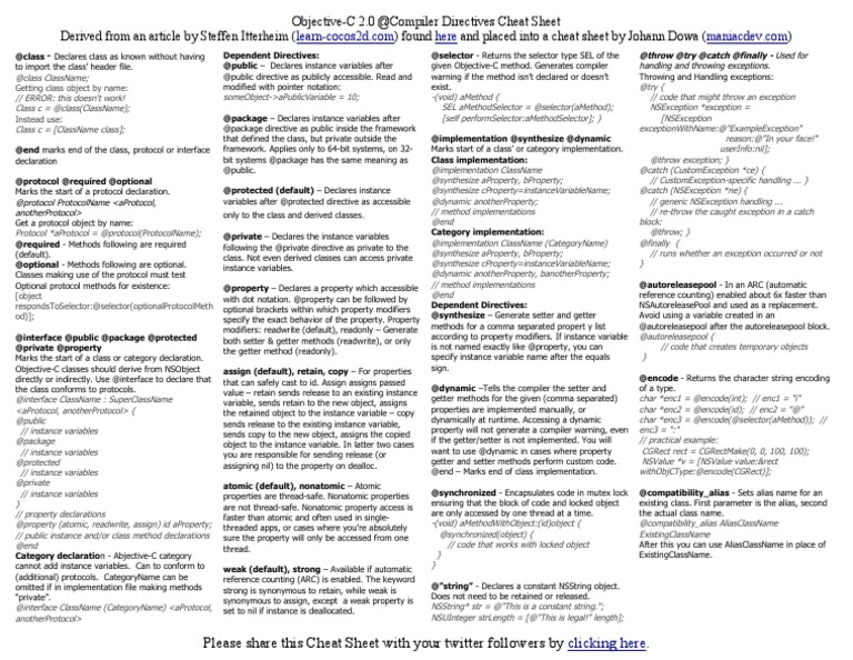 Cheatsheetobjccd Pdf Objective C Class Computer Programming