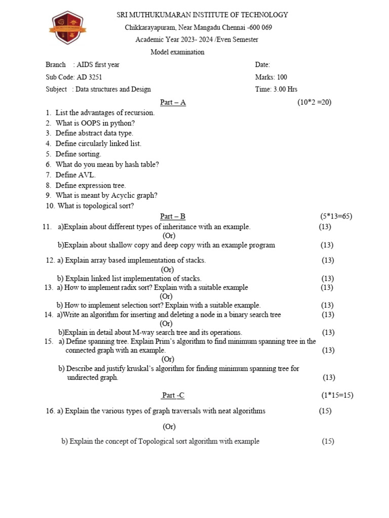 DSD Model Exam Set-1&2 QP | PDF | Mathematical Relations | Computer Programming