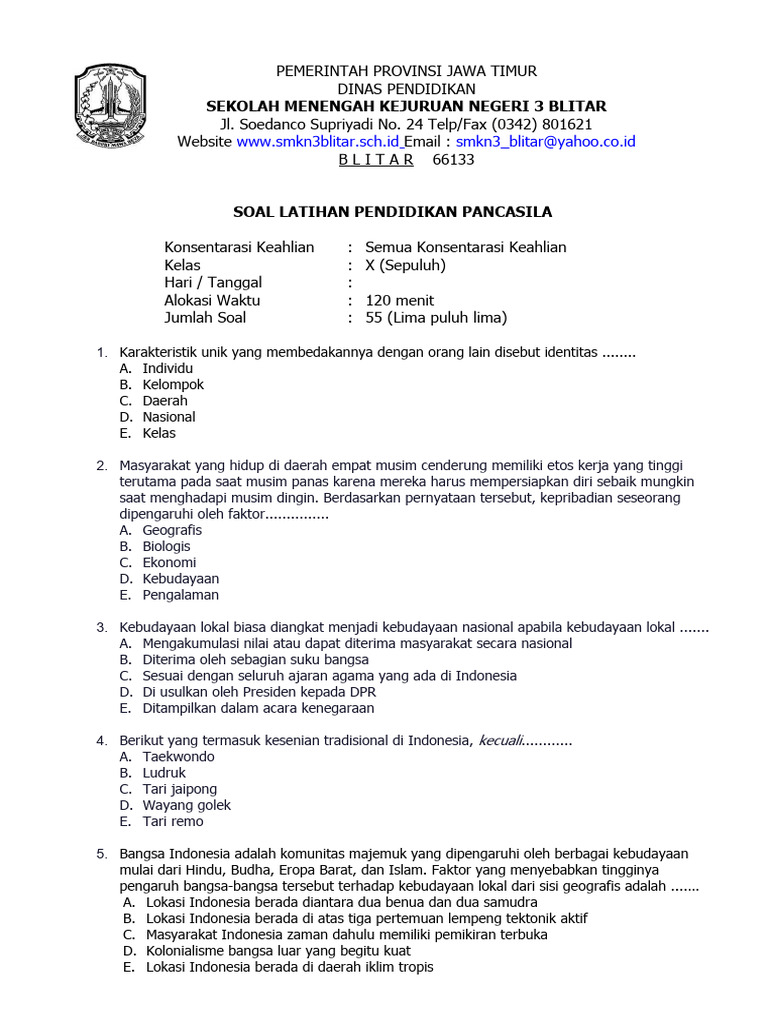 Latihan Soal Sat PPKN X 2024 | PDF