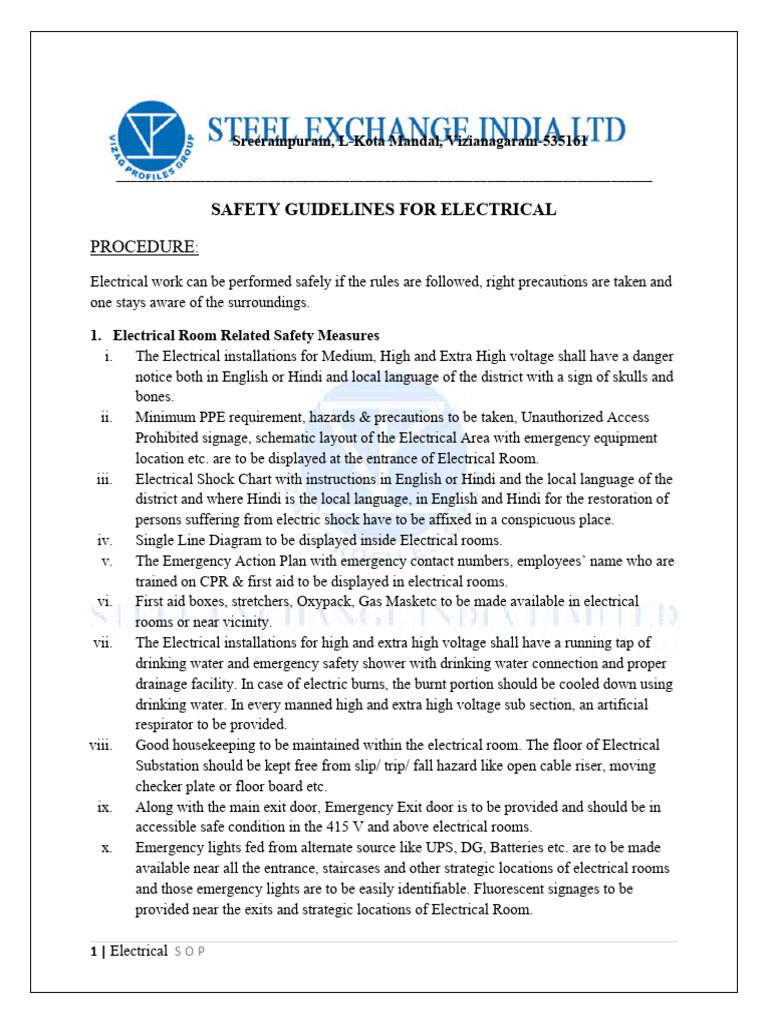 SOP For Electrical | PDF | Transformer | Electrical Substation
