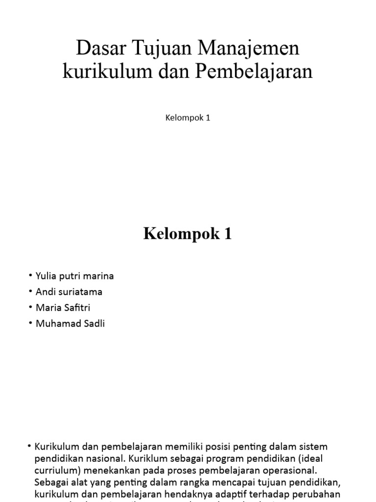 Dasar Tujuan Manajemen Kurikulum Dan Pembelajaran | PDF | Karier & Perkembangan | Sains & Matematika