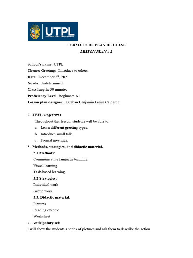 Plan de Clase 2 | PDF | Lesson Plan | Cognitive Science