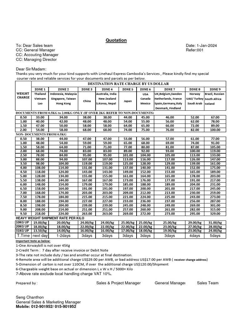 Courier Rate For Year 2024 | PDF