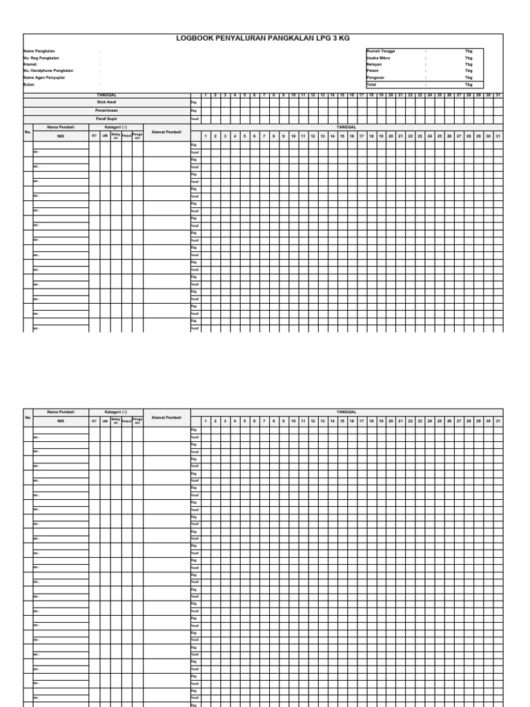 Form Log Book Pangkalan LPG 3 KG Revi | PDF
