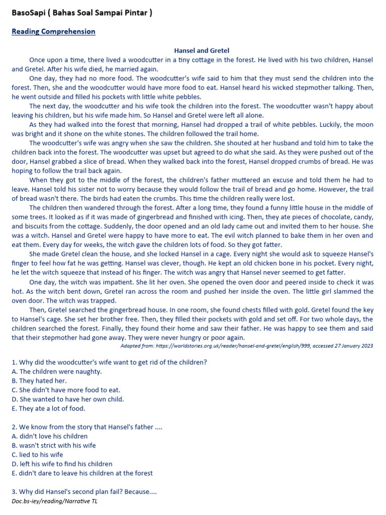 Kelas 11 - Narrative Reading Comprehension | Download Free PDF | Hansel And Gretel | Fairy Tales