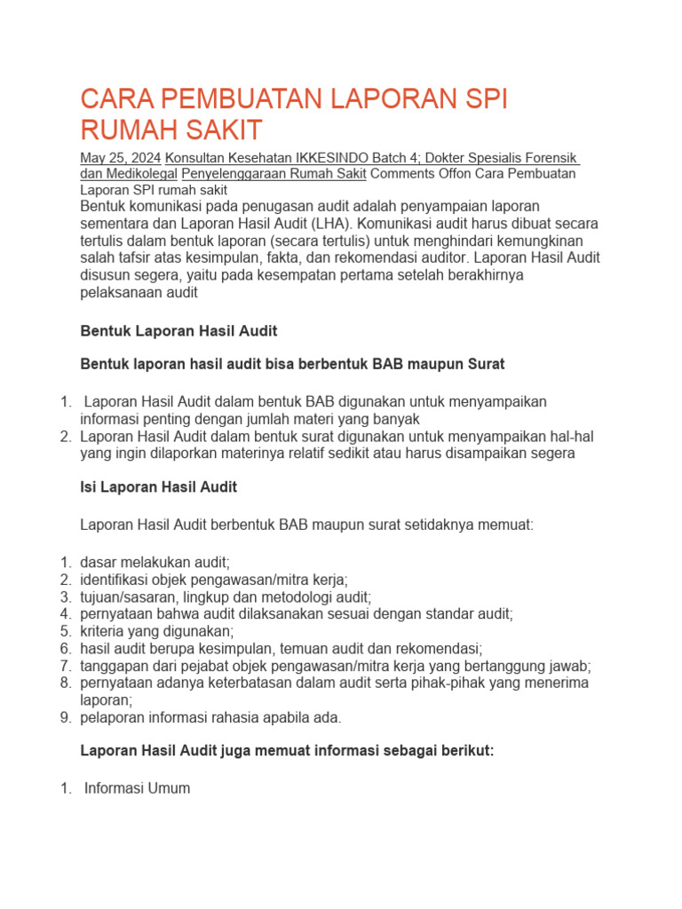 Cara Pembuatan Laporan Spi Rumah Sakit | PDF