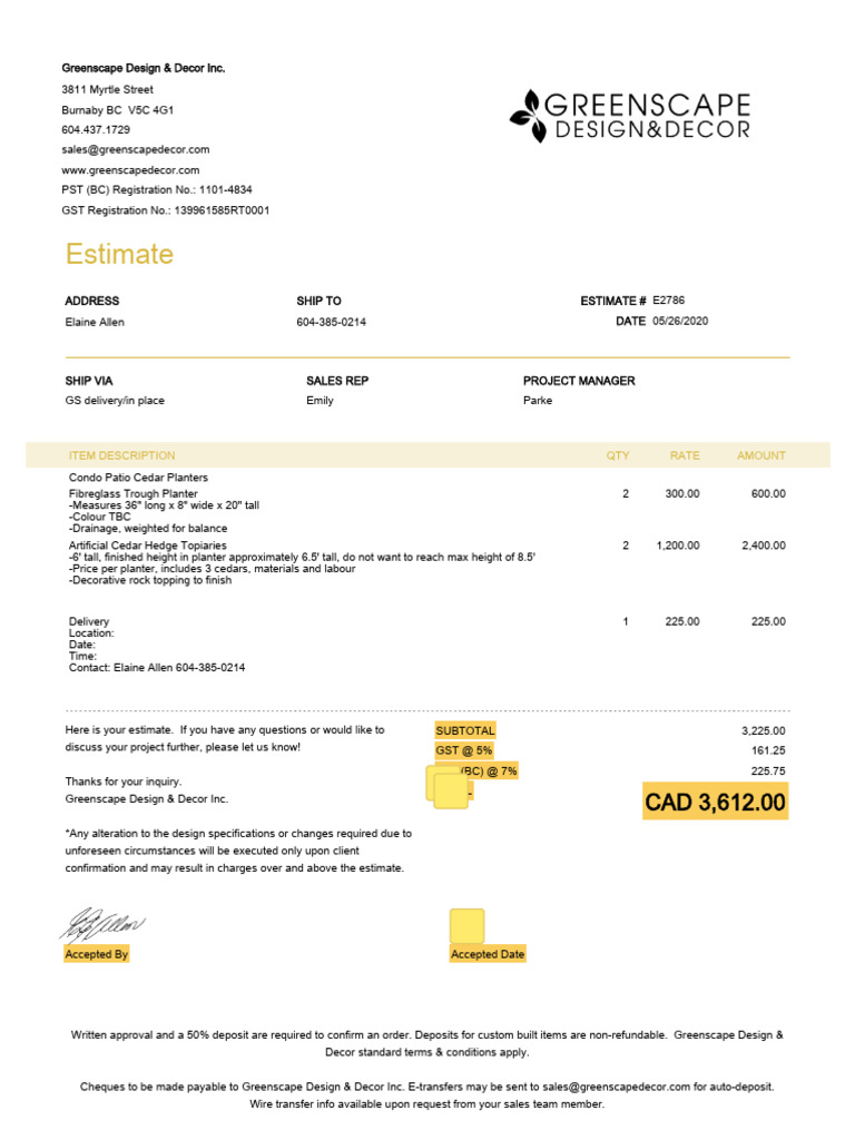 Elaine Allen - Estimate 2786 | PDF