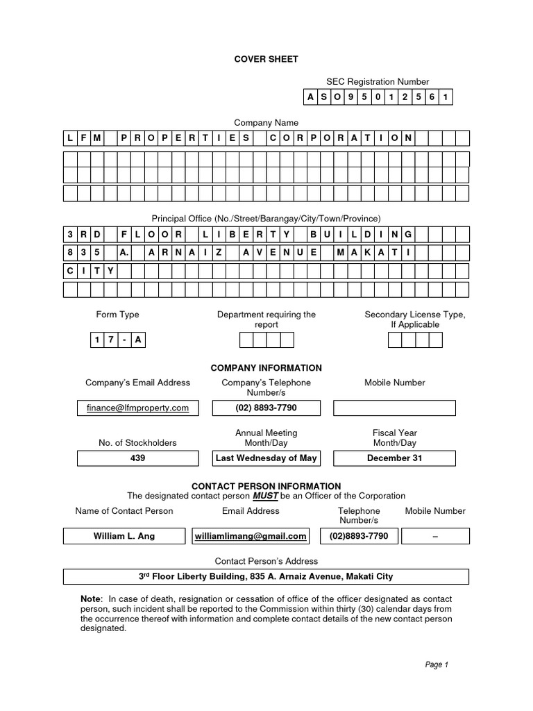 2023 LPC - Sec 17a Annual Report - Main Page | PDF | Equity (Finance ...
