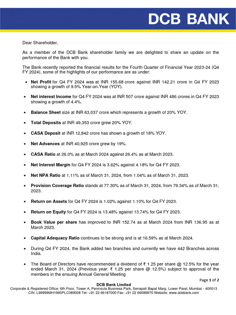 4. Shareholder Letter - Attachment_PD.docx | PDF | Banking | Business
