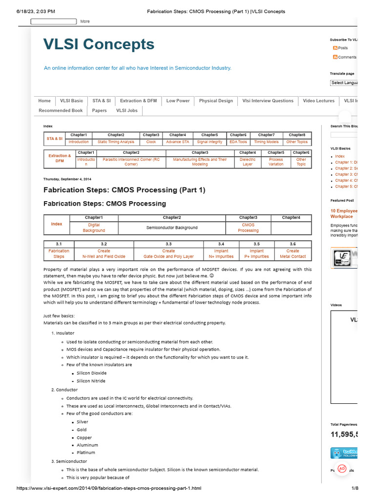 Fabrication Steps Cmos Processing Part 1 Vlsi Concepts Pdf Photolithography