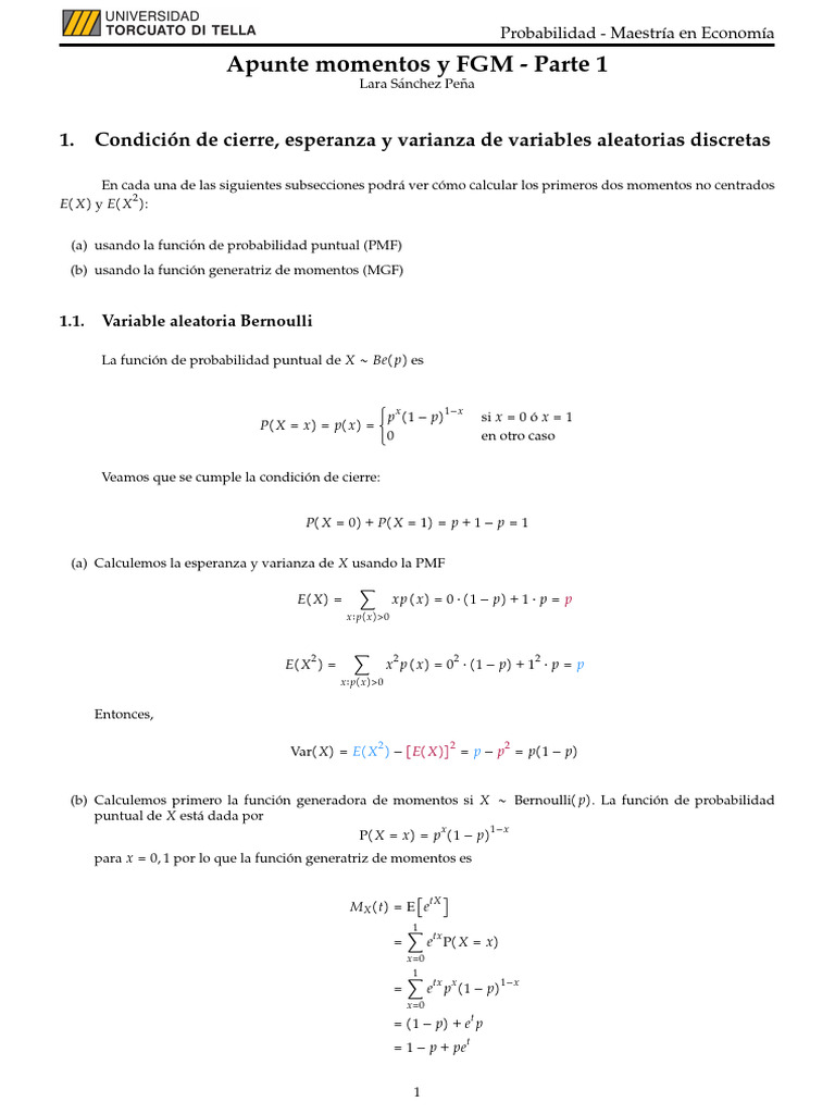 Apunte Momentos Variables Aleatorias Discretas | PDF | Variable aleatoria | Teoría de probabilidad