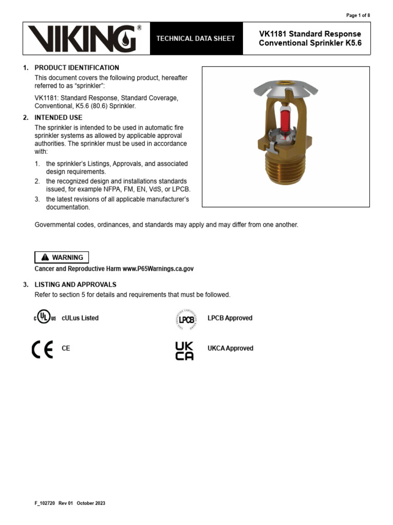 Viking Sprinkler Head | Download Free PDF | Fire Sprinkler System