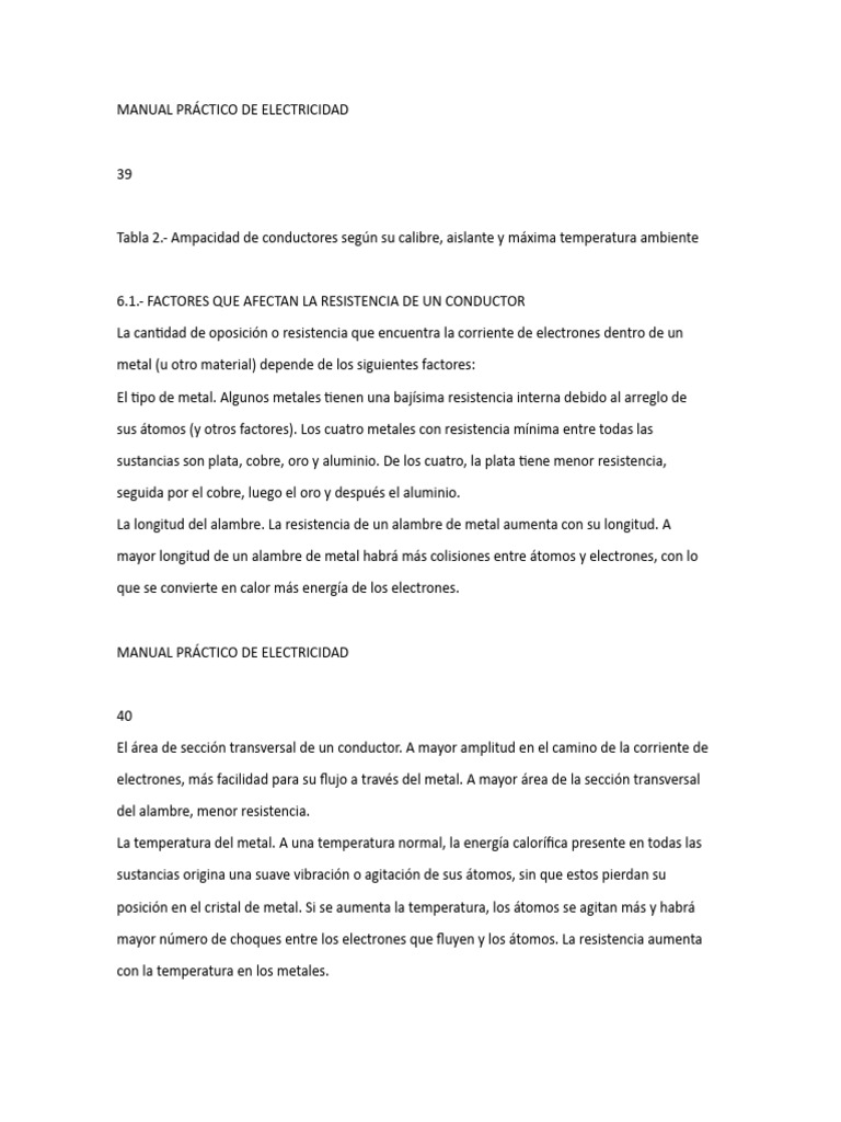 Manual Práctico de Electricidad | PDF | Resistencia Eléctrica y Conductancia | Conductor electrico