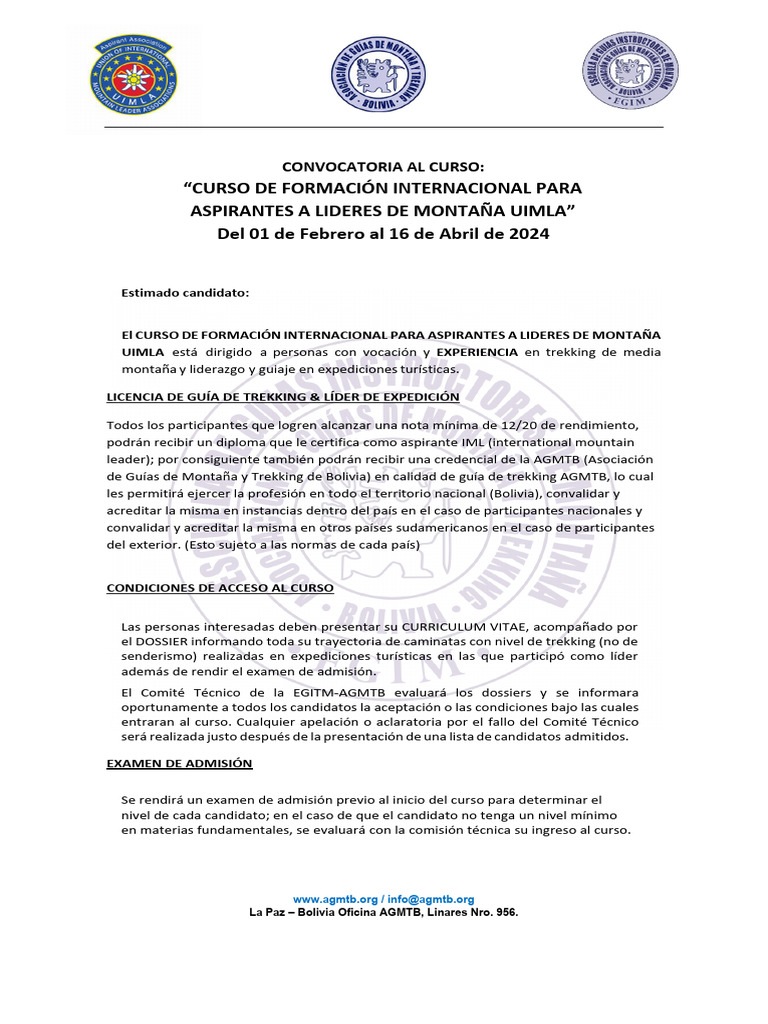 Convocatoria Aspirantes Iml 2024 | PDF