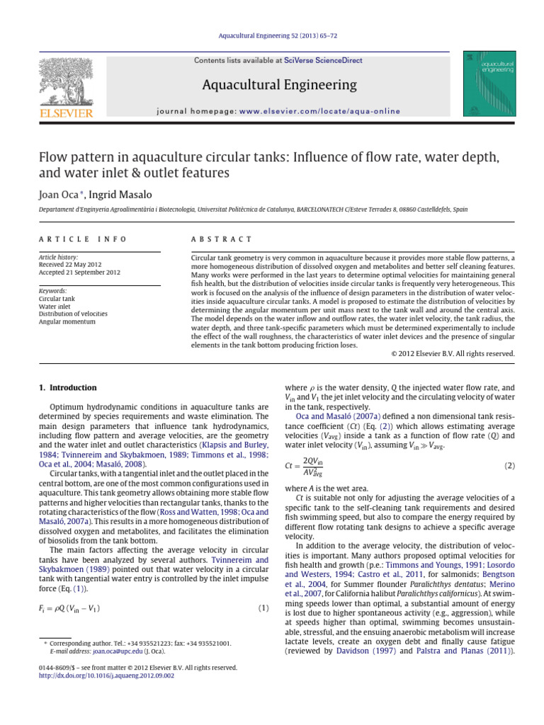 Flow pattern in aquaculture circular tanks Influence of flow rate ...