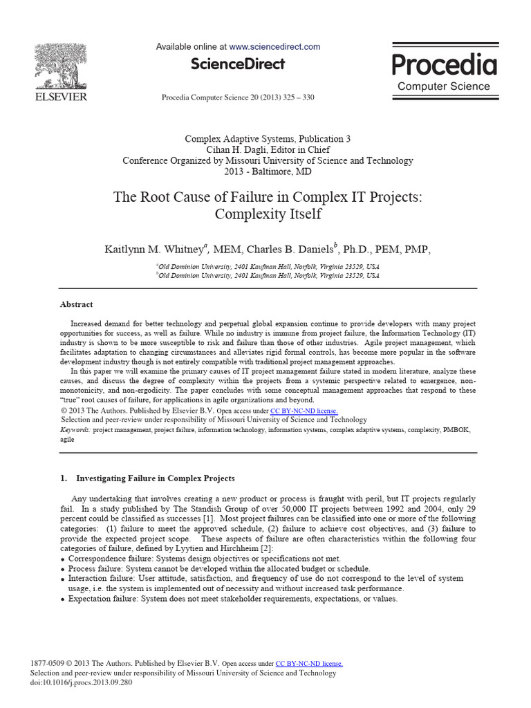 (6pp) The Root Cause of Failure in Complex IT Projects Complexity Itself (Whitney, Daniels ...
