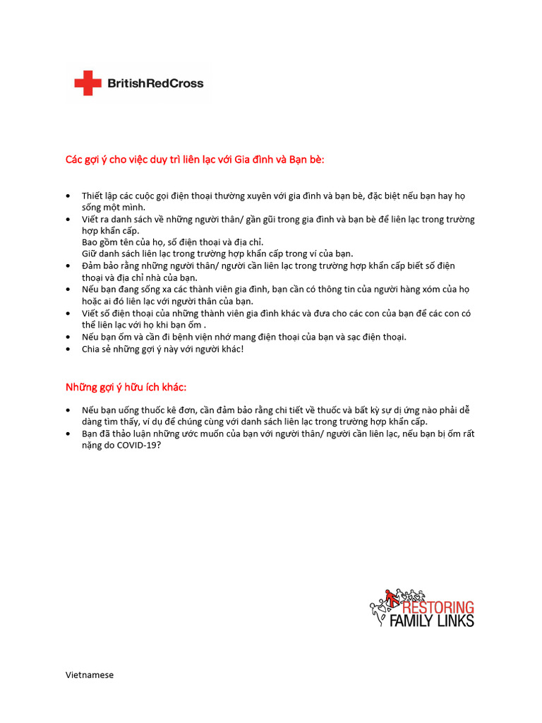 Vietnamese Maintaining Contact Messages and Emergency Contact Card Final 1 | PDF