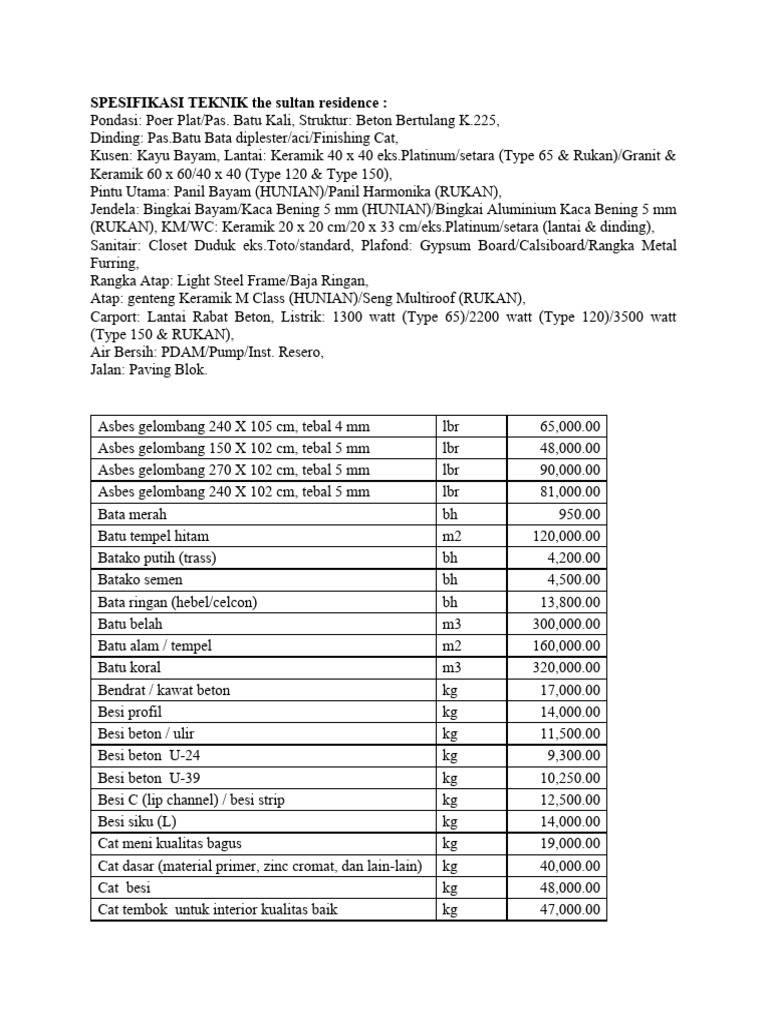 Daftar Harga Komponen Bangunan Makassar | PDF