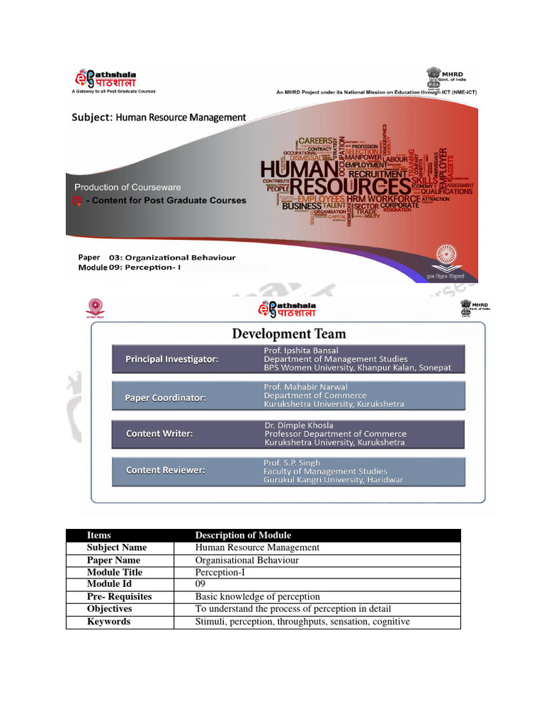 E PG Pathshala Perception 1 | Download Free PDF | Perception | Senses
