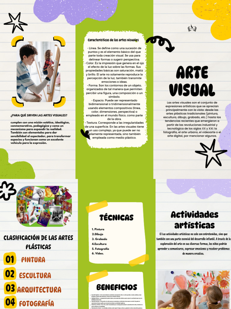 Folleto Tríptico Taller Artístico Infantil Doodle Verde y Violeta ...