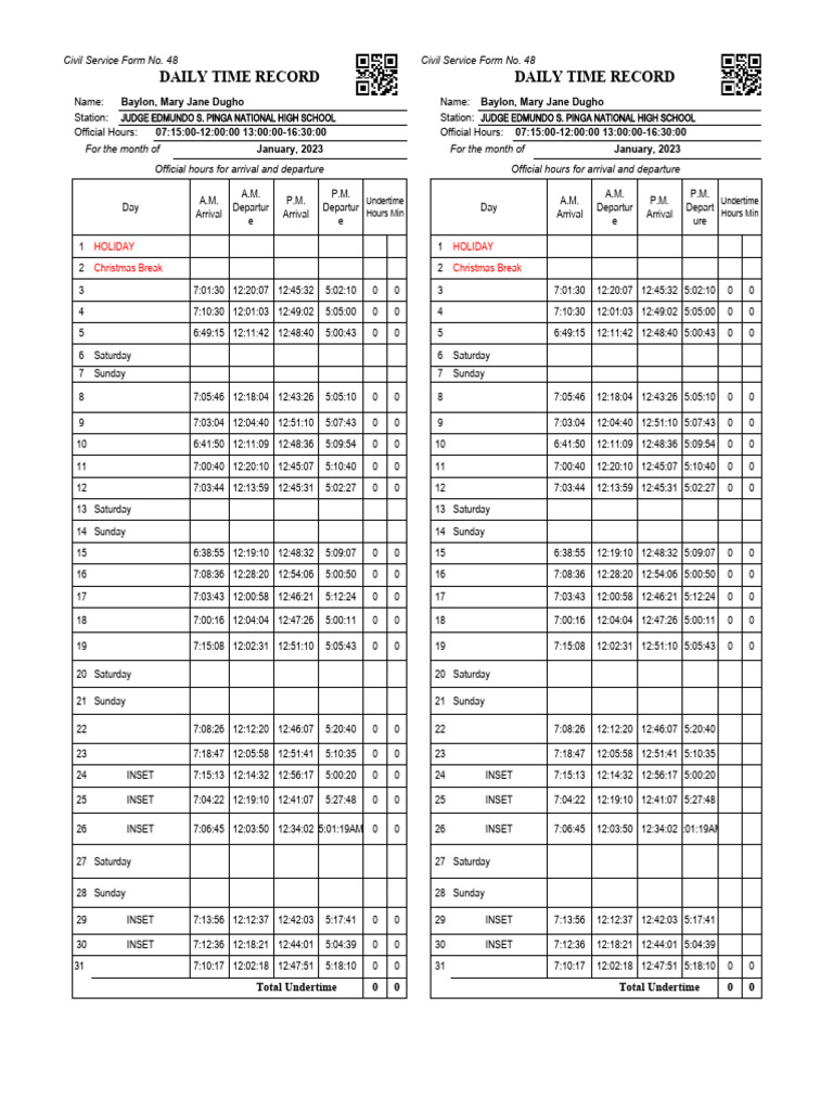 2023-DTR - JAN. Baylon | PDF | Observances | Holidays