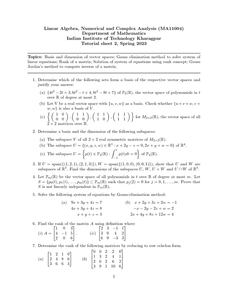 Tutorial 2 | PDF | Linear Subspace | Matrix (Mathematics)