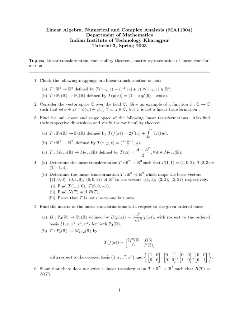 Tutorial Sheet-3 | Download Free PDF | Linear Map | Matrix (Mathematics)