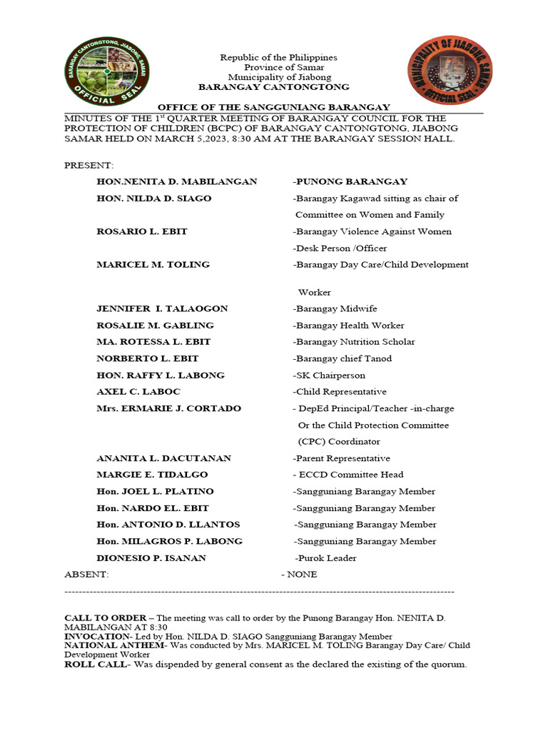 BCPC Minutes 1 | PDF