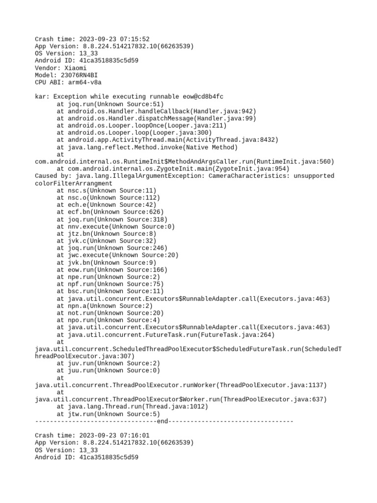 Crash 20230923 | PDF | Android (Operating System) | Java (Programming Language)