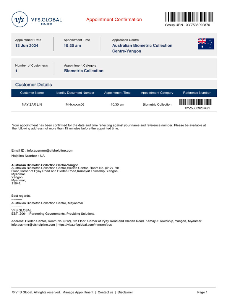 Biometric Collection Appointment Letter | PDF | Payments