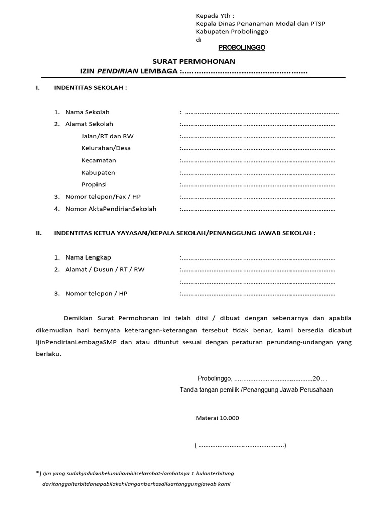 Form Ijin Pendirian SMP | PDF | Karier & Perkembangan | Pengelolaan ...