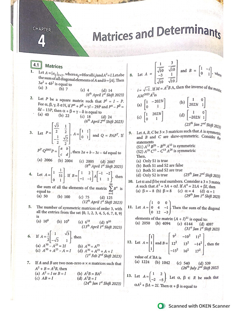 Matrices and Determinants Notes Class 12 | PDF