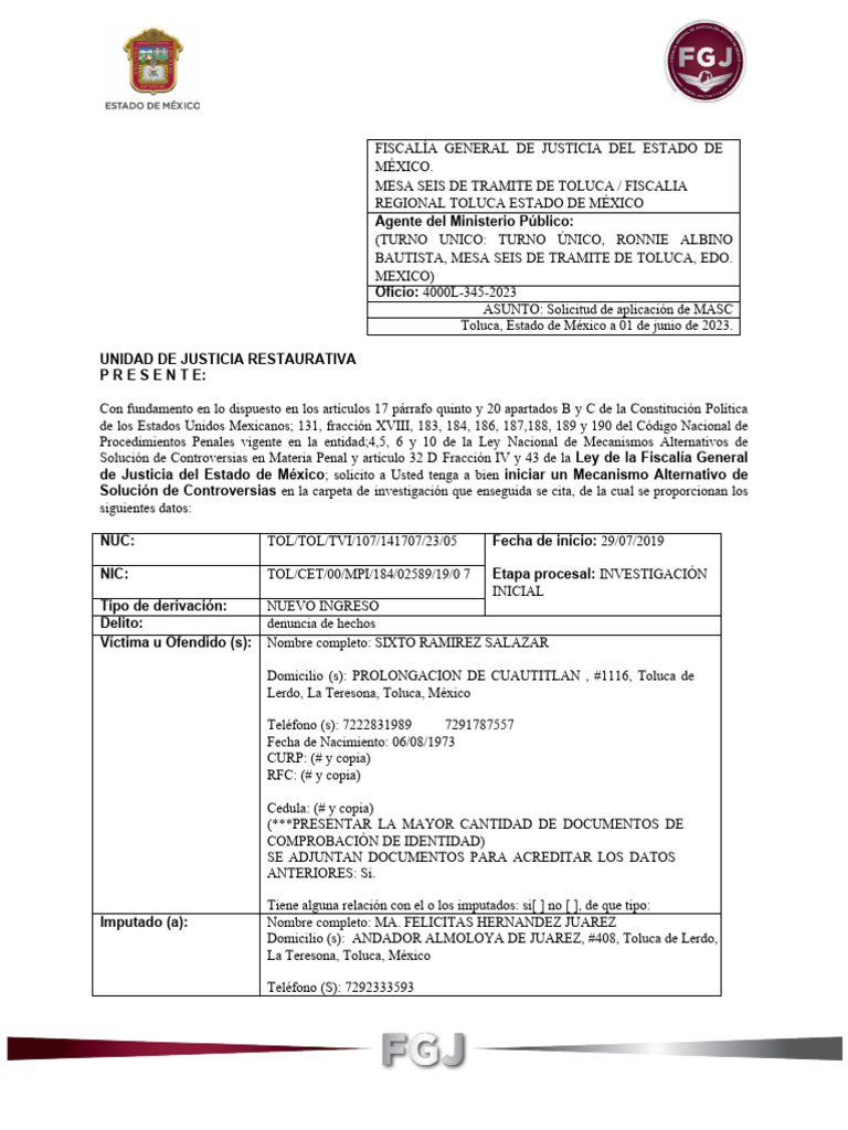 Solicitud de Inicio para Mecanismo Alterno de Solucion de Conflictos | PDF | Documento de ...