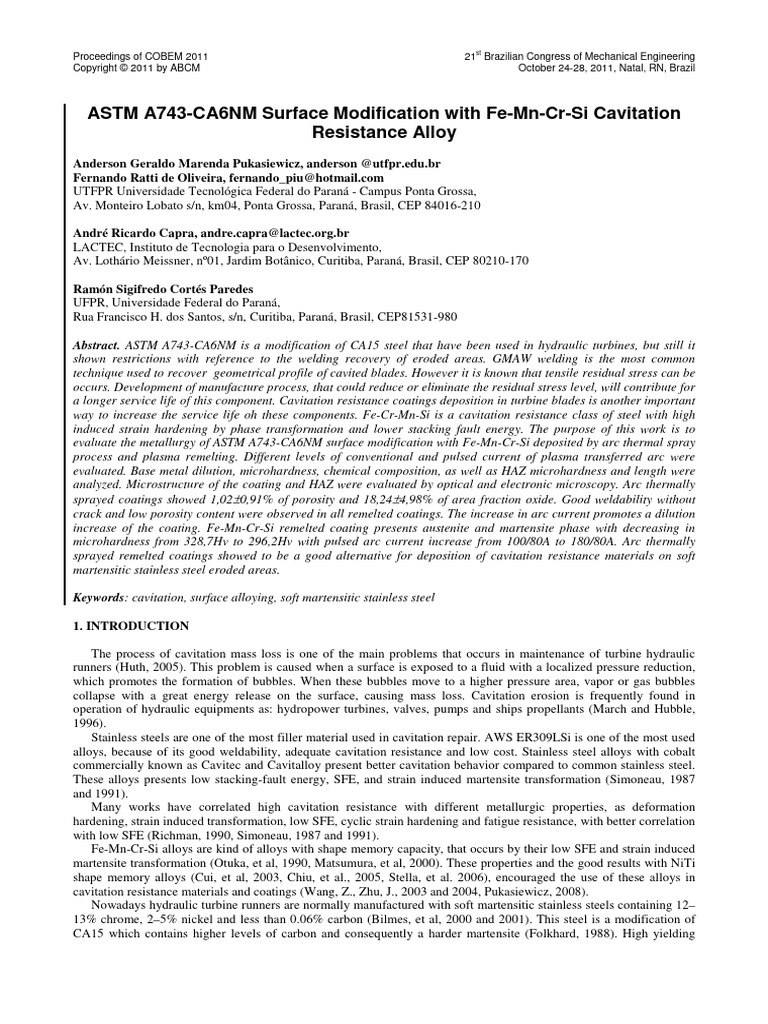 ASTM A743-CA6NM Surface Modification With Fe-Mn-Cr-Si Cavitation ...