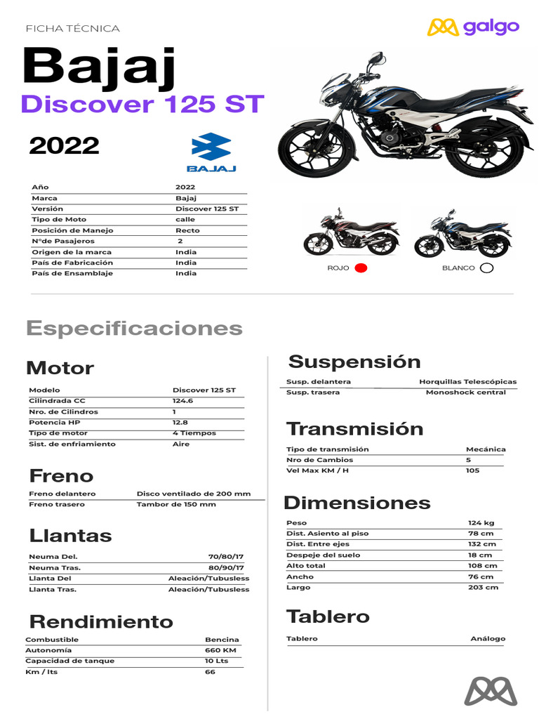 Ficha T Cnica Bajaj Discover 125 ST | PDF