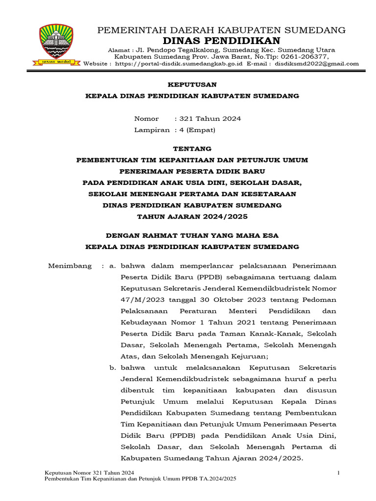 Pembentukan Tim PPDB 2024/2025 Sumedang | PDF