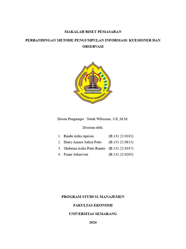 Perbandingan Metode Pengumpulan Informasi Kuesioner Dan Observasi | PDF
