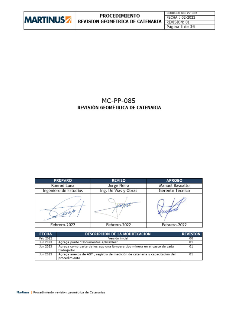 1002082-PRO-MTU-02-20230619_REVISIÓN GEOMETRICA DE CATENARIA.v01 | Descargar gratis PDF ...