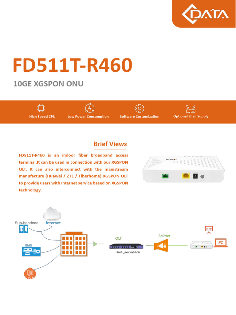 CDATA-XGSPON ONU - FD511T-R460 (10GE) Datasheet-V4.0 | PDF | Networking ...