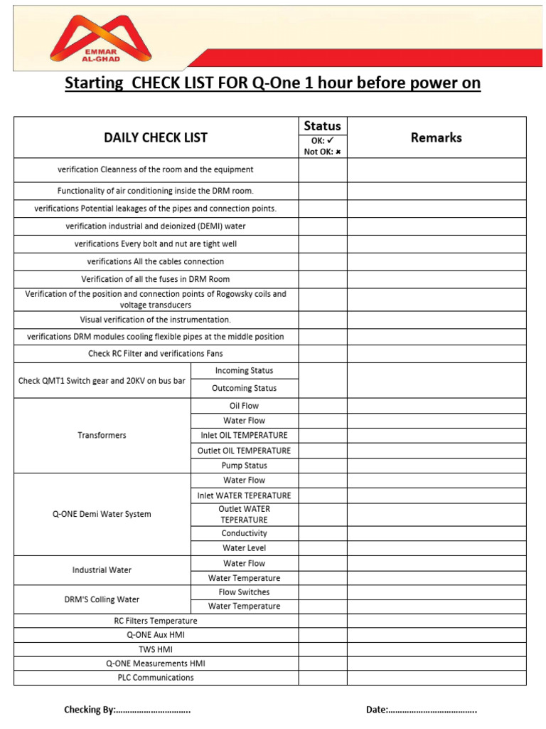 Q - One Check List | PDF | Electrical Components | Electric Power