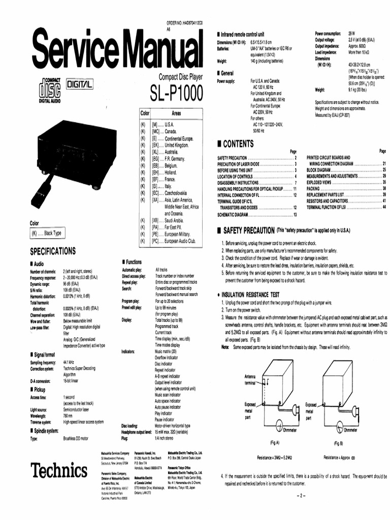 Hfe Technics Sl-p1000 Service en | PDF