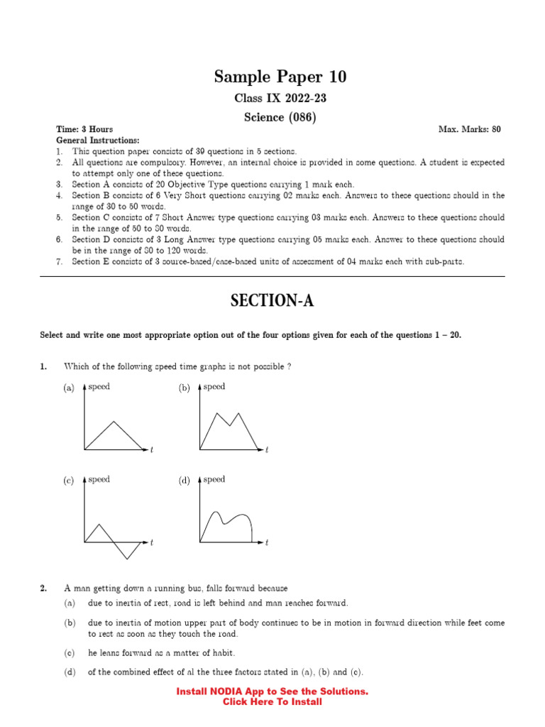SC Sample Paper 10 Unsolved | PDF | Cell (Biology) | Nature