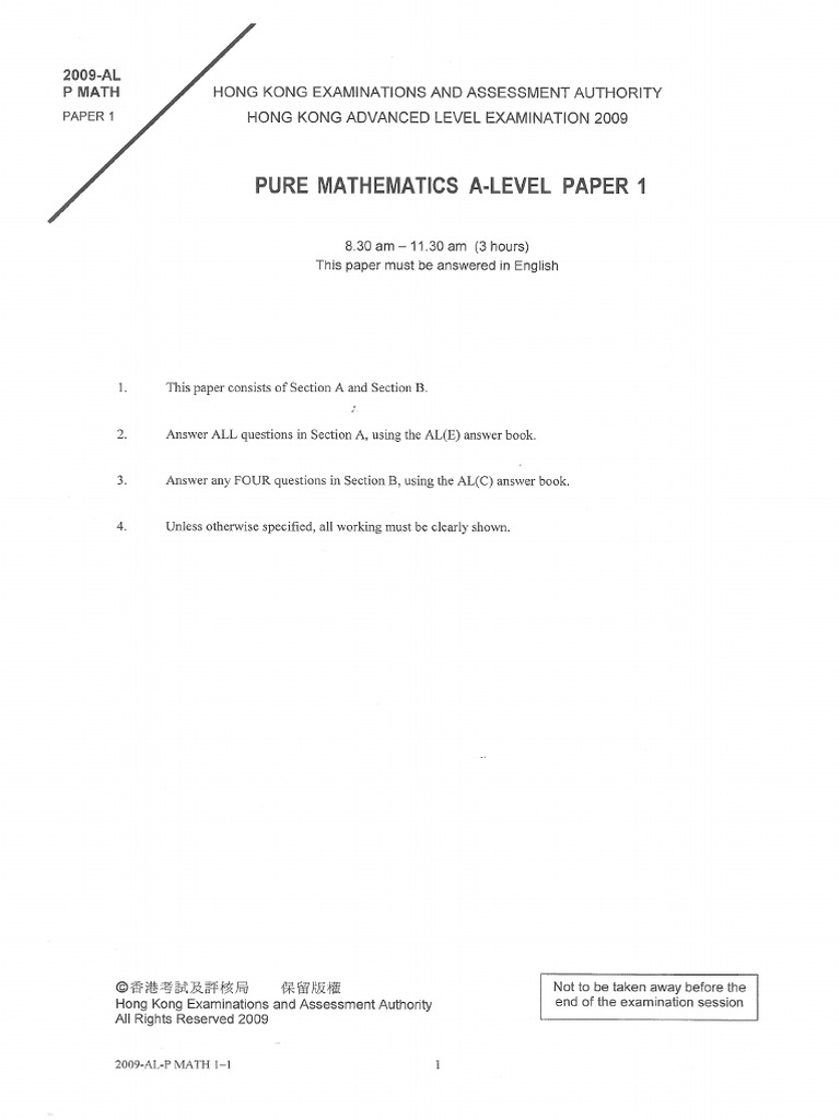2009 Pure Maths Paper 1 | PDF