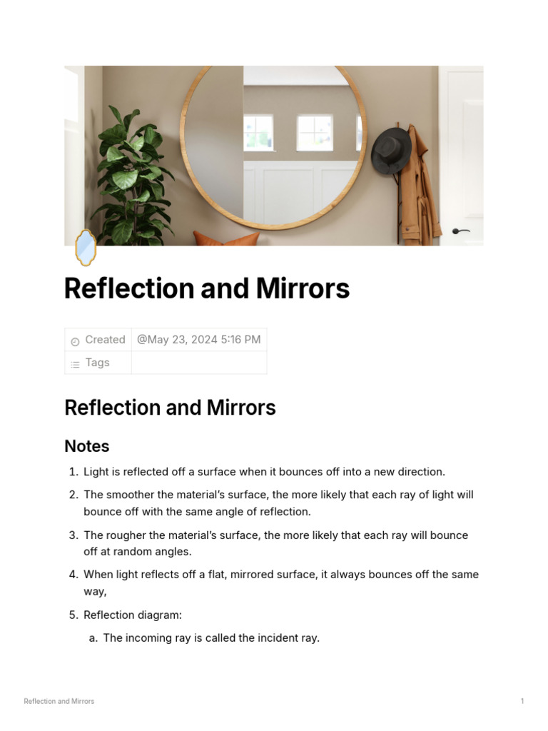 Reflections and Mirrors - Topic | PDF | Mirror | Radiation