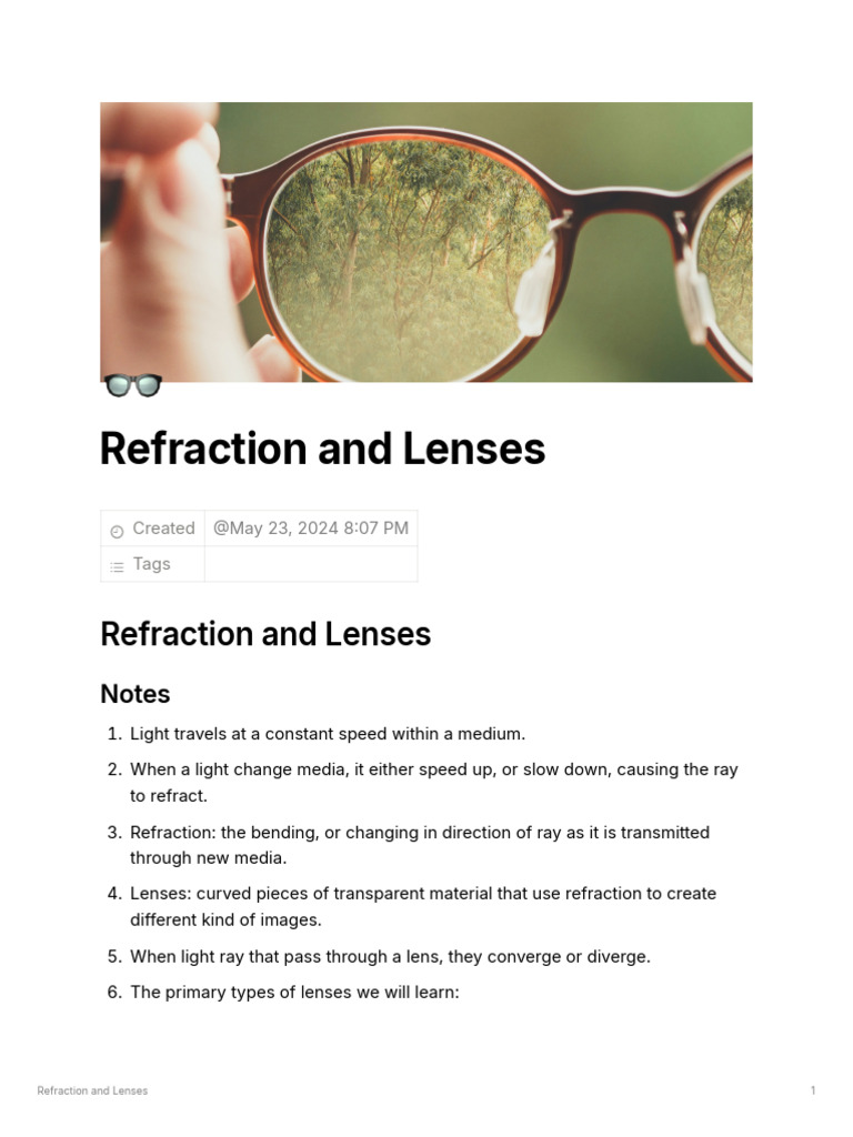 Refraction And Lenses Topic Pdf