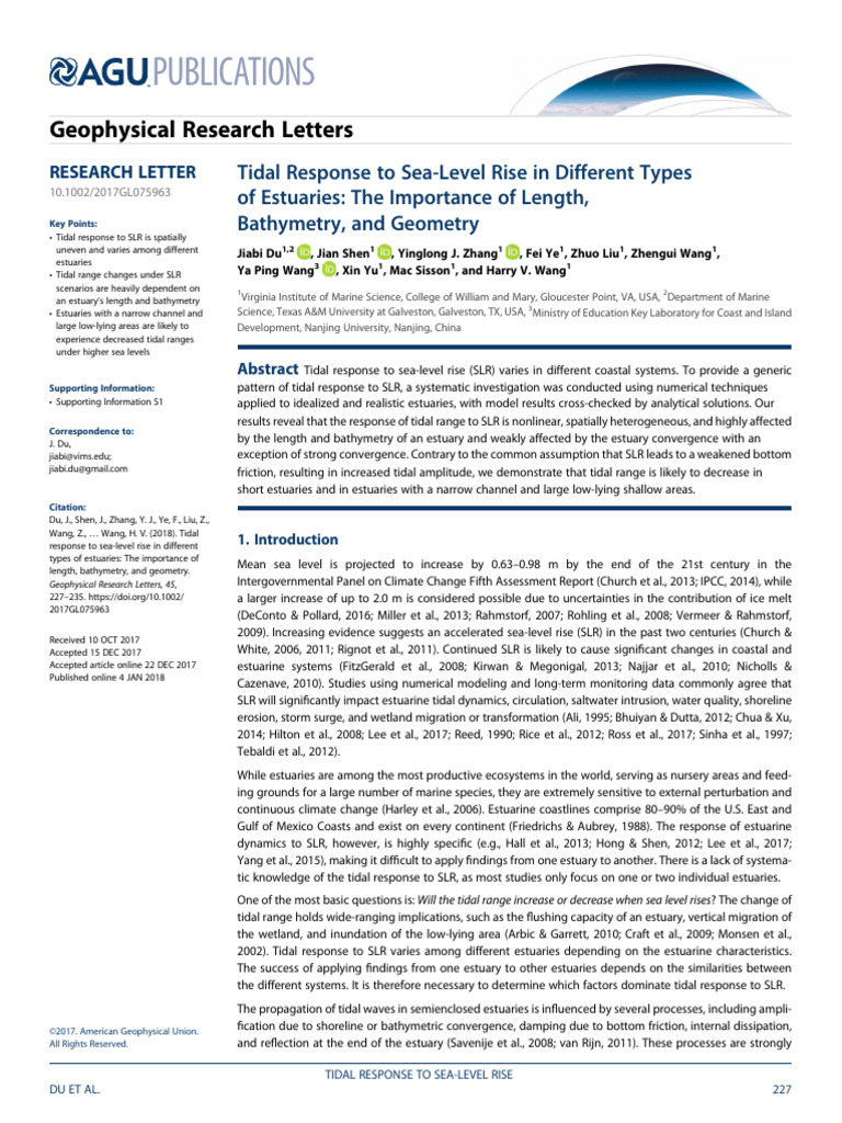 Geophysical Research Letters 2017 Du Tidal Response To Sea‐level