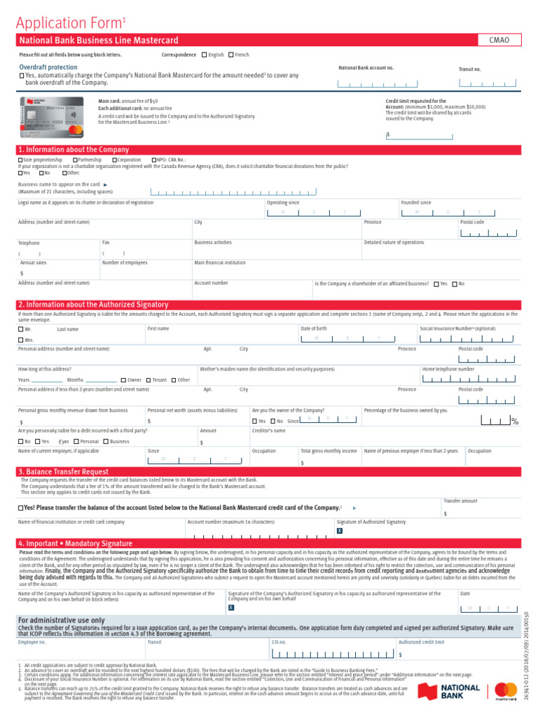 National Bank Business Mastercard Application | PDF | Credit Card | Banks