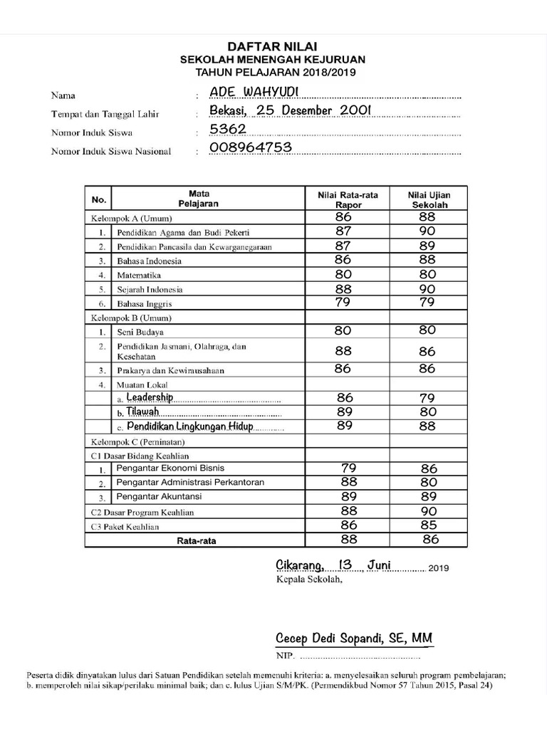 NILAI IJAZAH SMK AKUNTANSI | PDF
