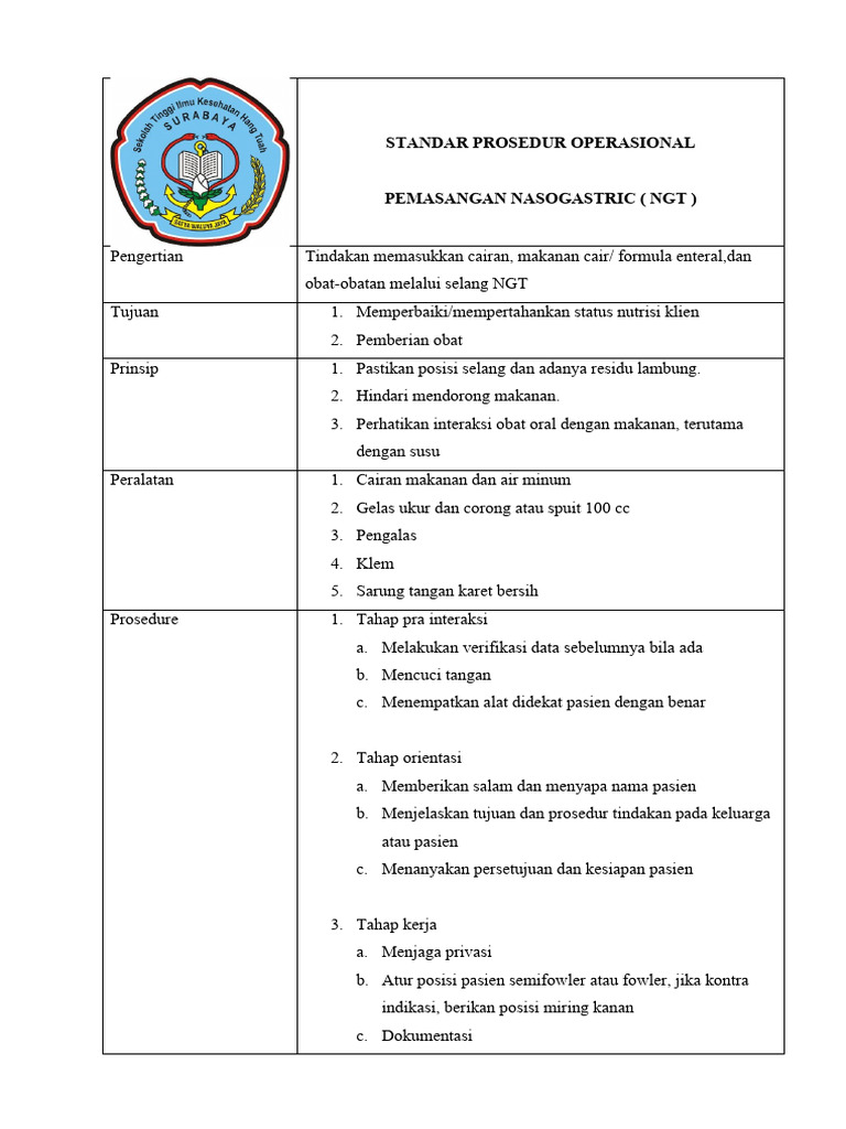 Sop Audi NGT | PDF | Kesehatan Holistik